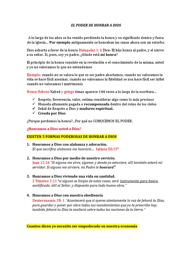 El Poder de La Honra A Dios | PDF | Contenido bíblico | Biblia
