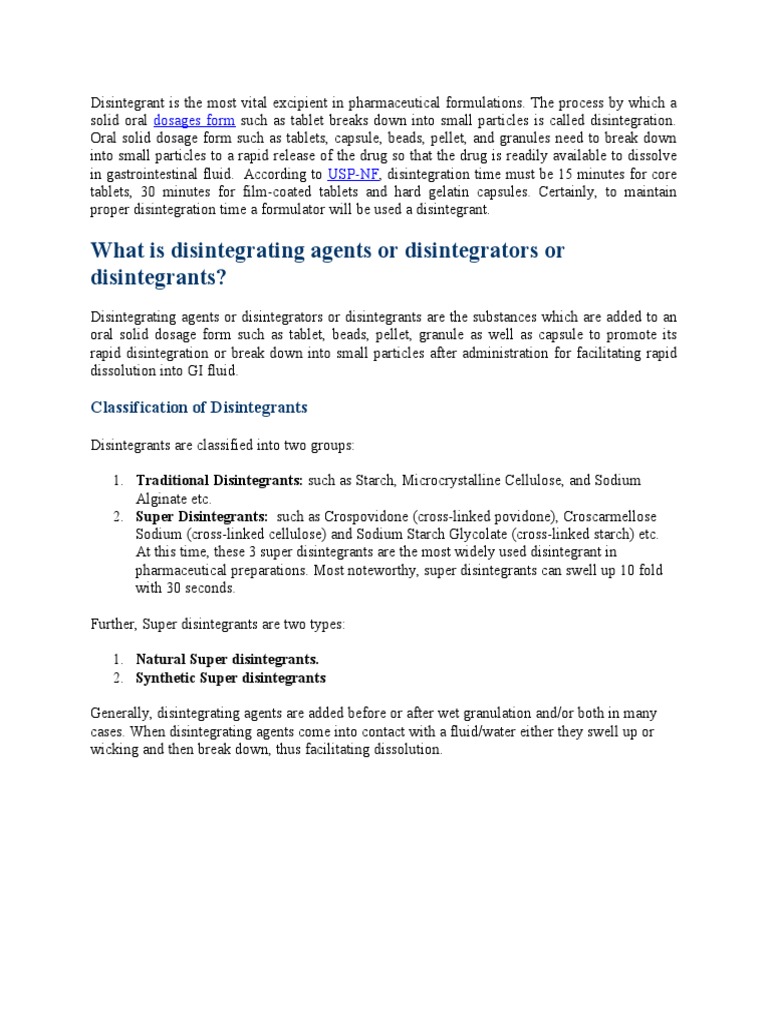 What Is Disintegrating Agents or Disintegrators or Disintegrants? | PDF ...