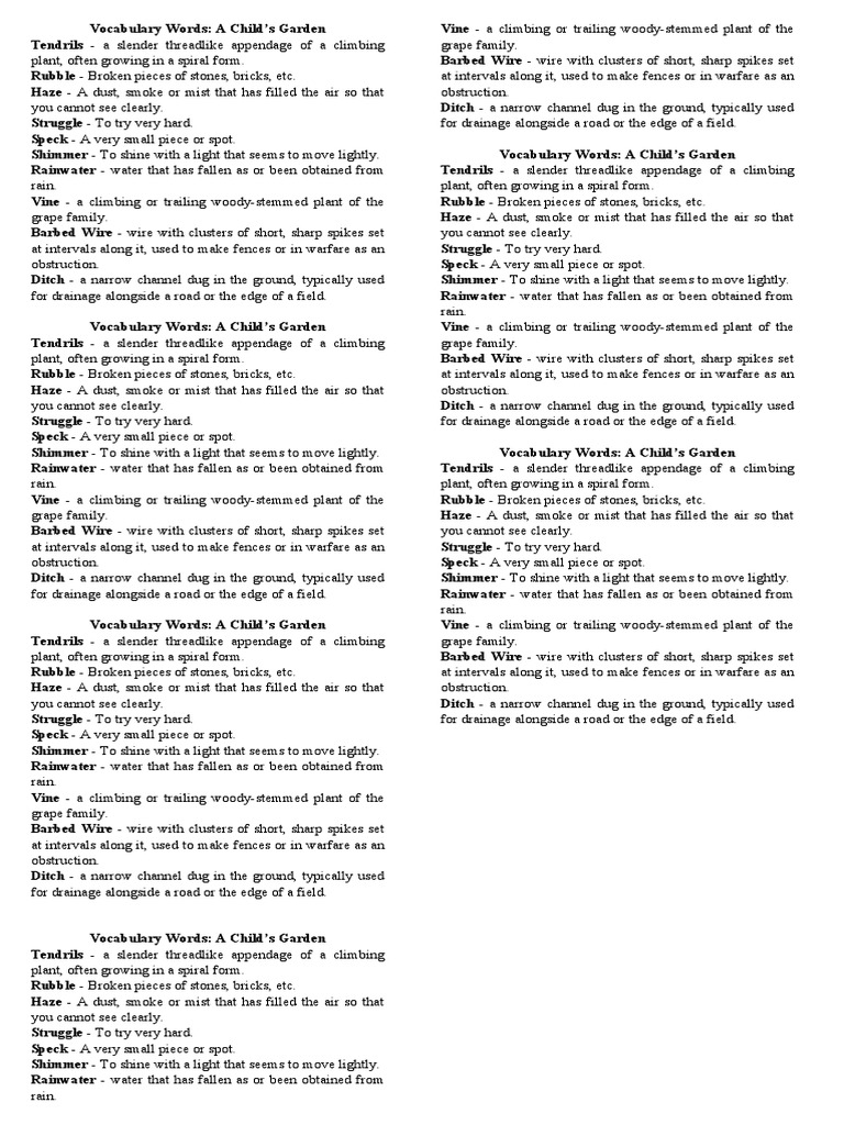 Vocabulary Words For A Child's Garden | PDF | Horticulture And ...