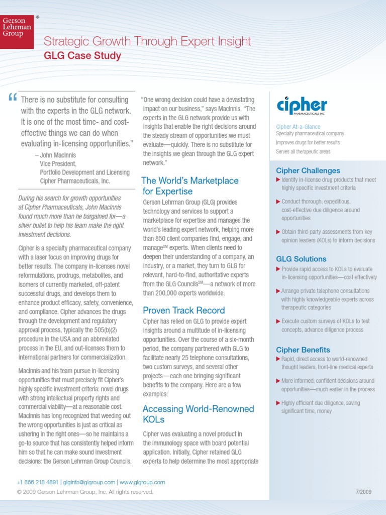 GLG Cipher Case Study | PDF | Health Sciences | Medicine