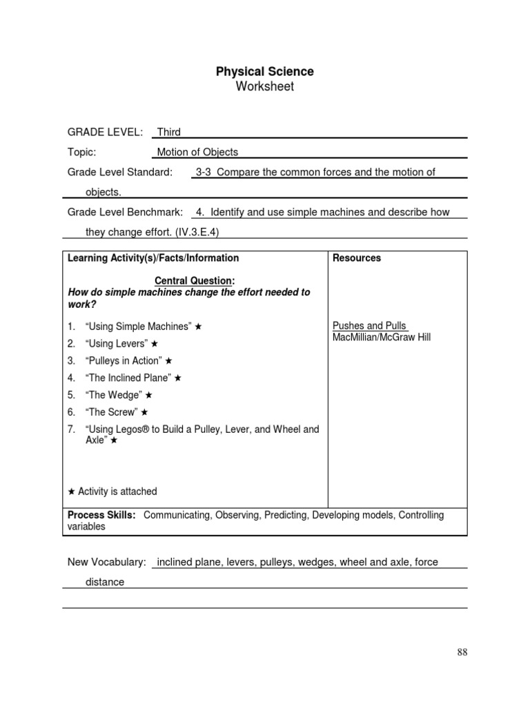 Physical Science: Worksheet | PDF | Machines | Lever