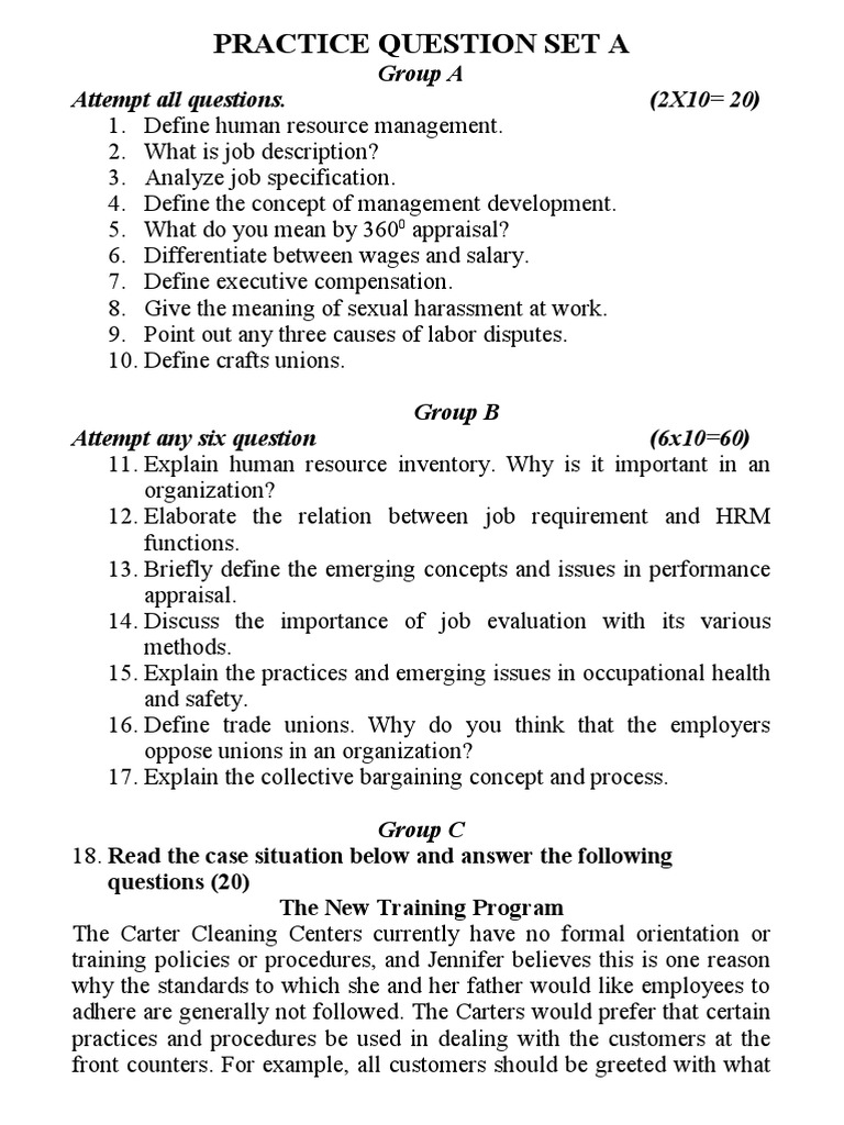 Human Resource Management Practice Questions | PDF | Employment | Human ...