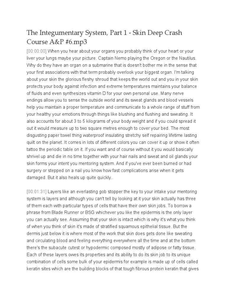 The Integumentary System, Part 1 - Skin Deep Crash Course AP 6.mp3 ...