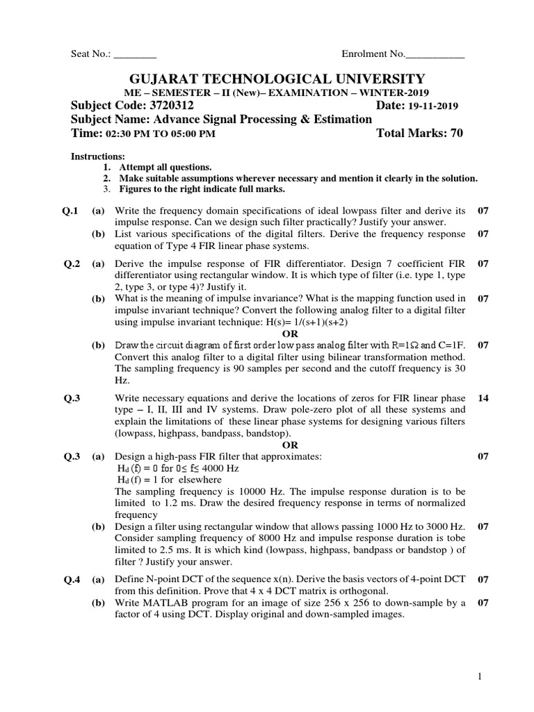 Winter 2019 | PDF | Low Pass Filter | Filter (Signal Processing)