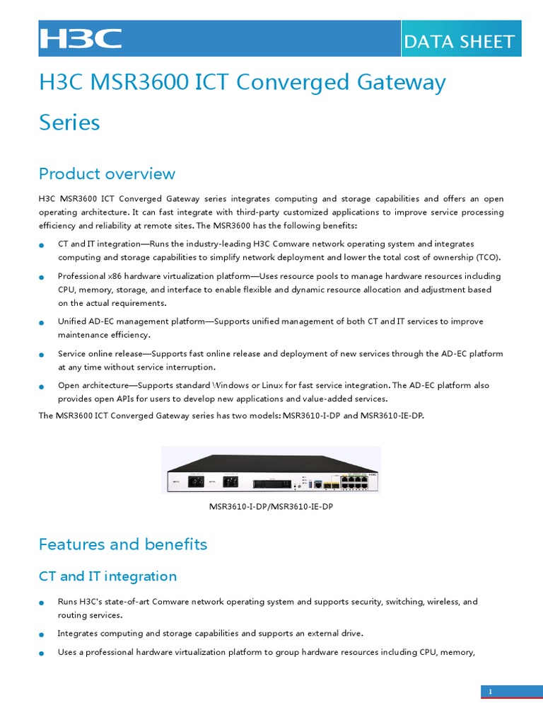 H3C MSR3600 ICT Converged Gateway Datasheet PDF | PDF | I Pv6 ...