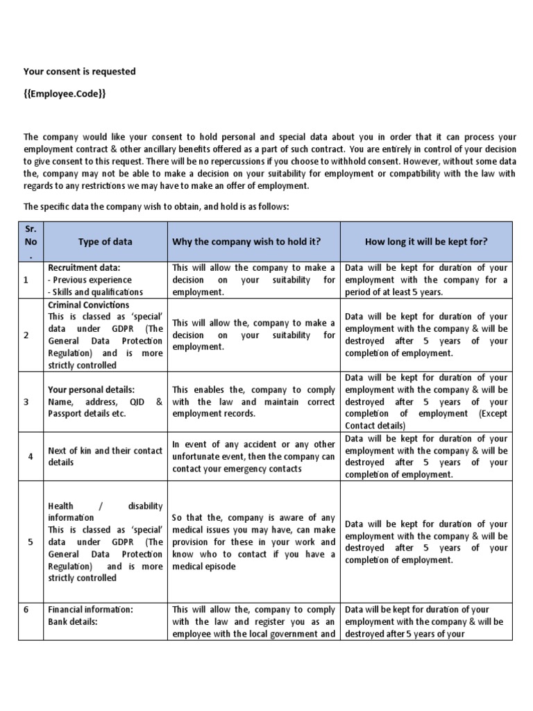 Consent Form 0101011 v.2 | PDF | Employment | Human Resource Management