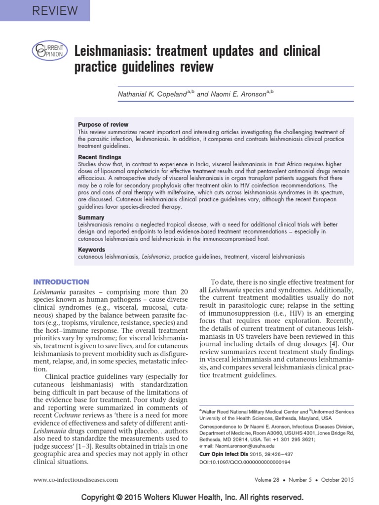 Leishmaniasis: Treatment Updates and Clinical Practice Guidelines ...