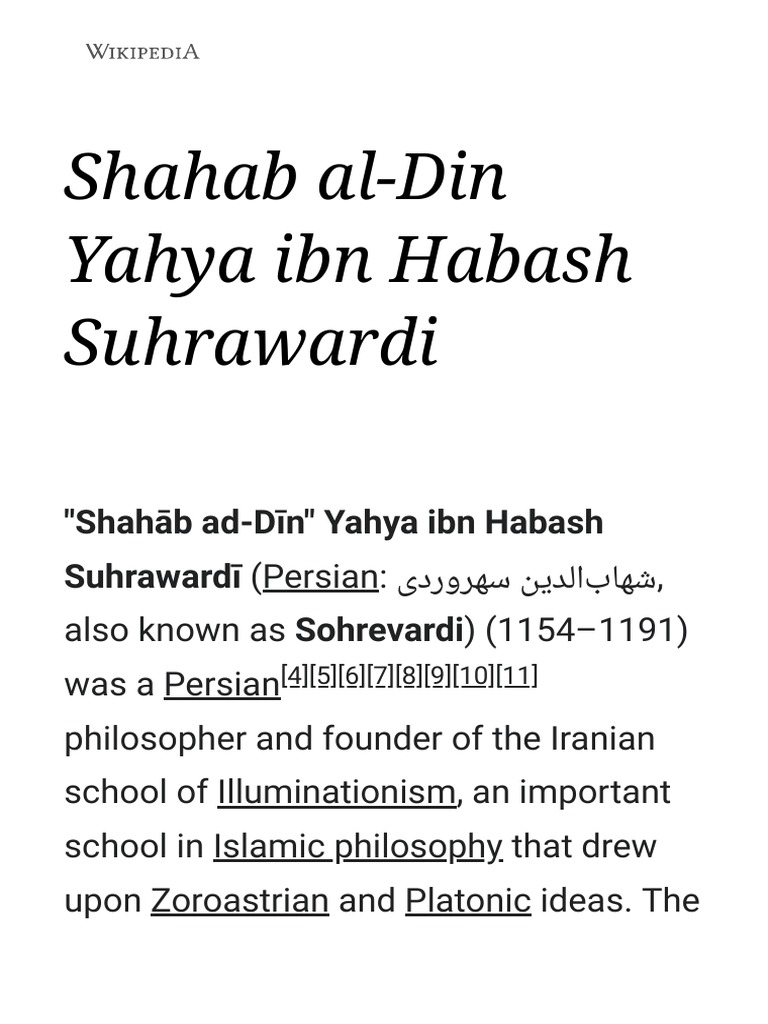 Shahab Al-Din Yahya Ibn Habash Suhrawardi - Wikipedia | PDF ...