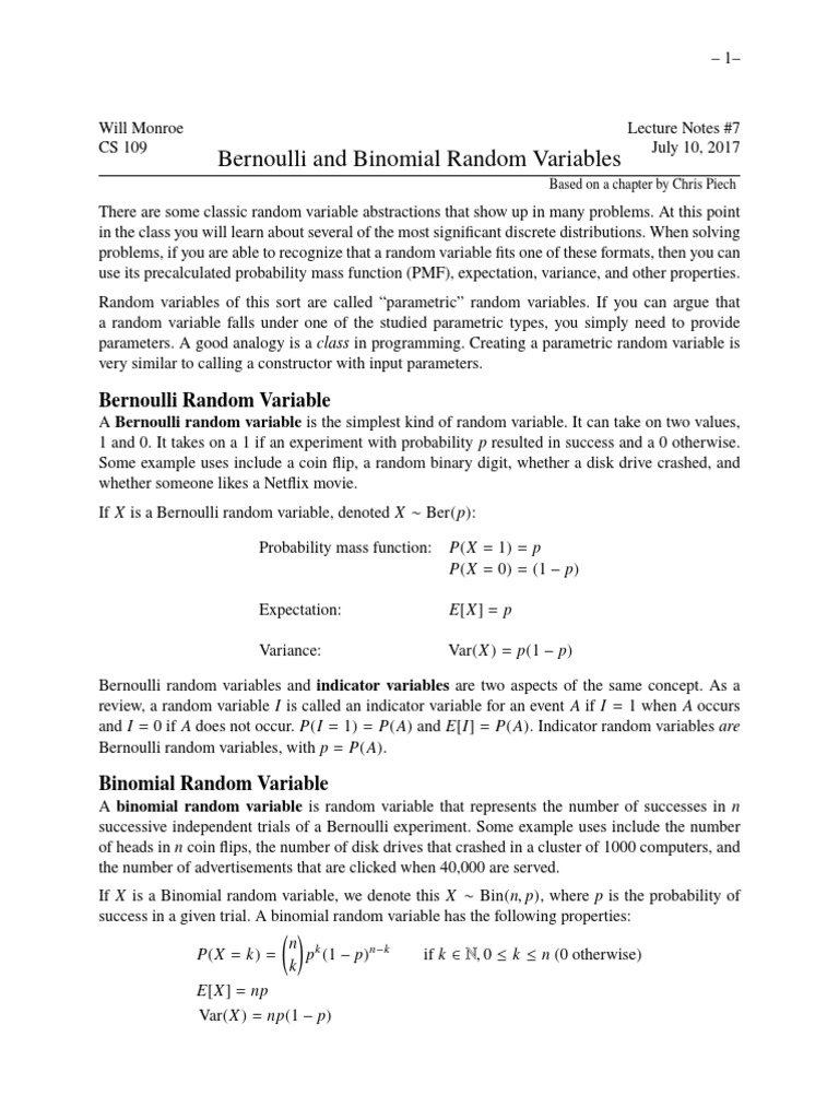 Bernoulli and Binomial Random Variables | PDF | Random Variable | Expected Value