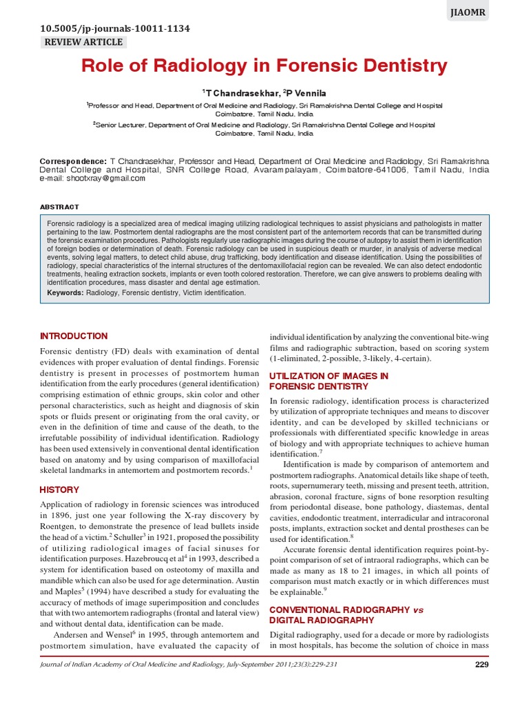 Role of Radiology in Forensic Dentistry PDF | PDF | Radiography | Dentistry