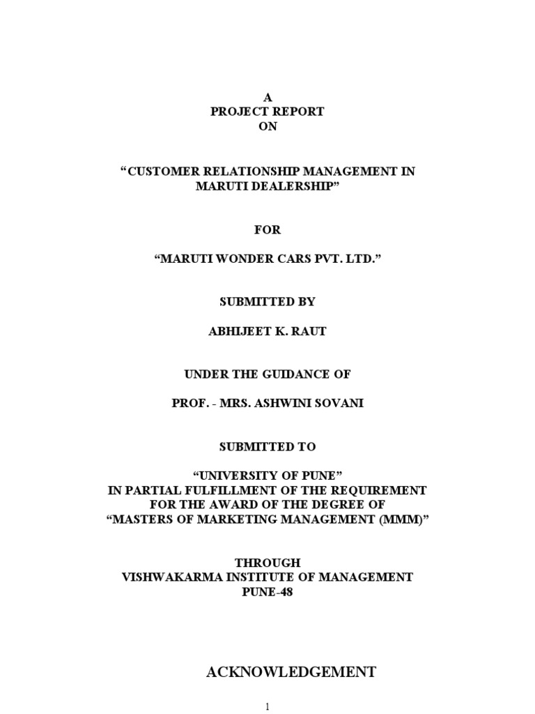 Customer Relationship Management in Maruti Dealership | PDF | Marketing ...