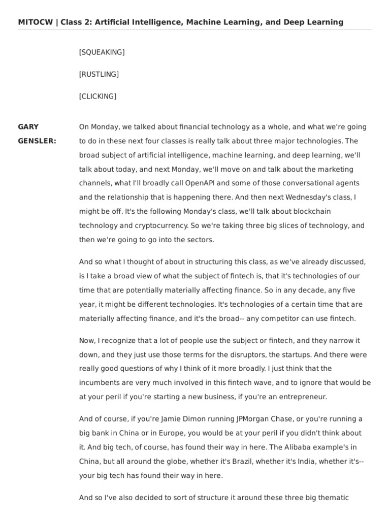 MITOCW - Class 2: Artificial Intelligence, Machine Learning, and Deep ...