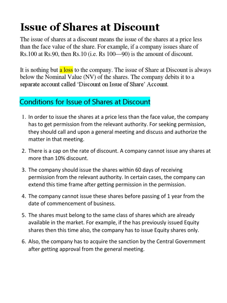 Issue of Shares at Discount | PDF | Discounting | Debits And Credits
