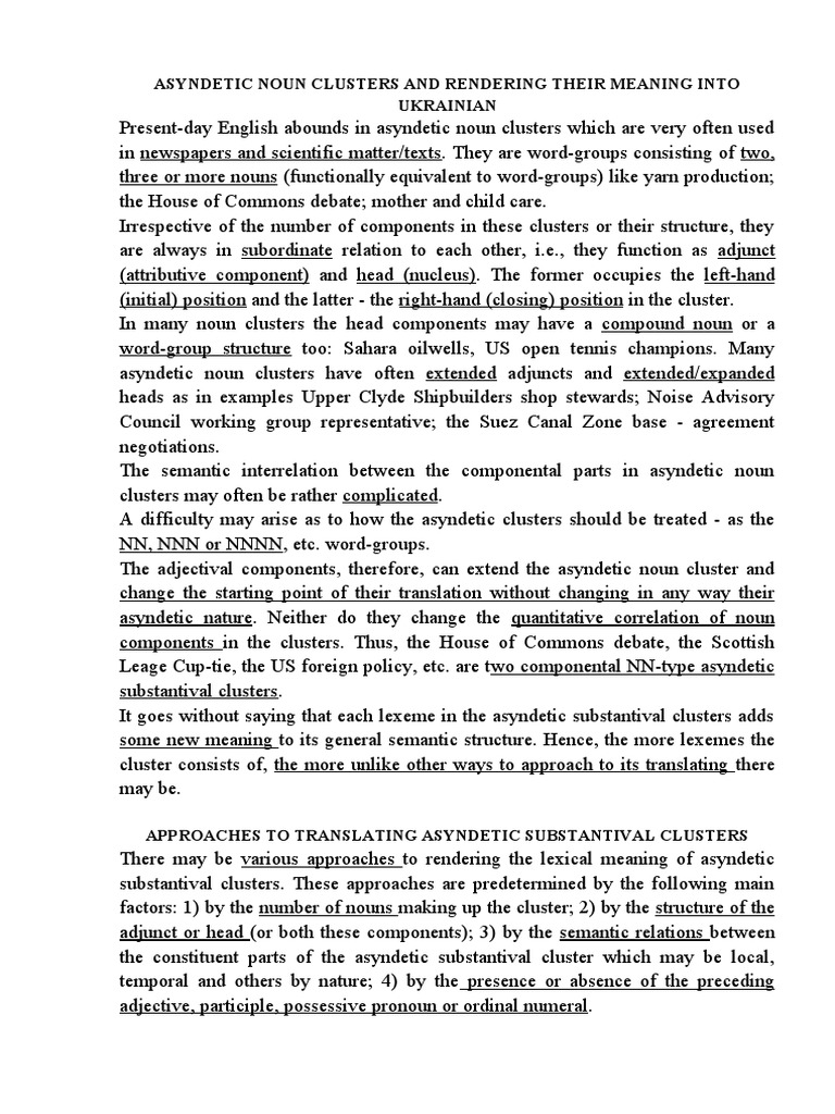 Asyndetic Noun Clusters and Rendering Their Meaning Into Ukrainian ...