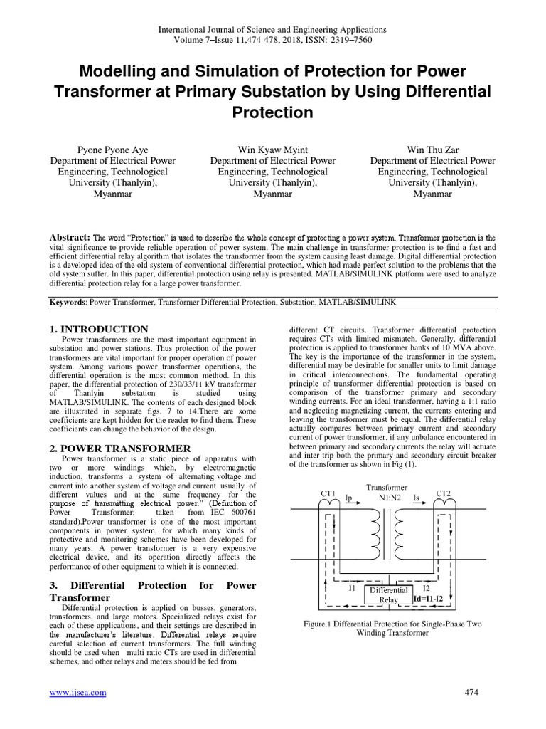 Modelling and Simulation of Transformer Differential Protection | PDF ...