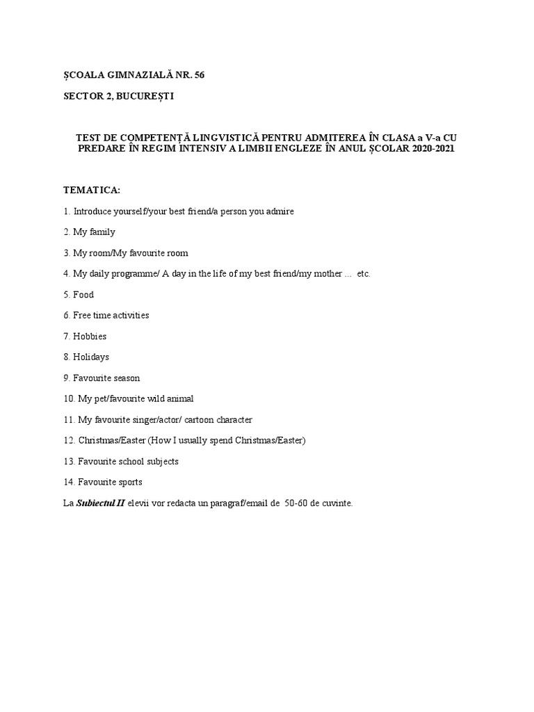 Tematica Pentru Concurs | PDF