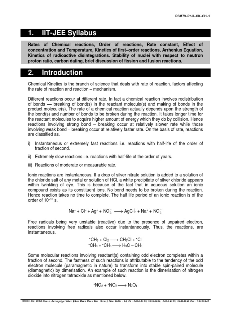 IIT-JEE Syllabus: RSM79 Ph-II CK CH 1 | PDF | Reaction Rate ...