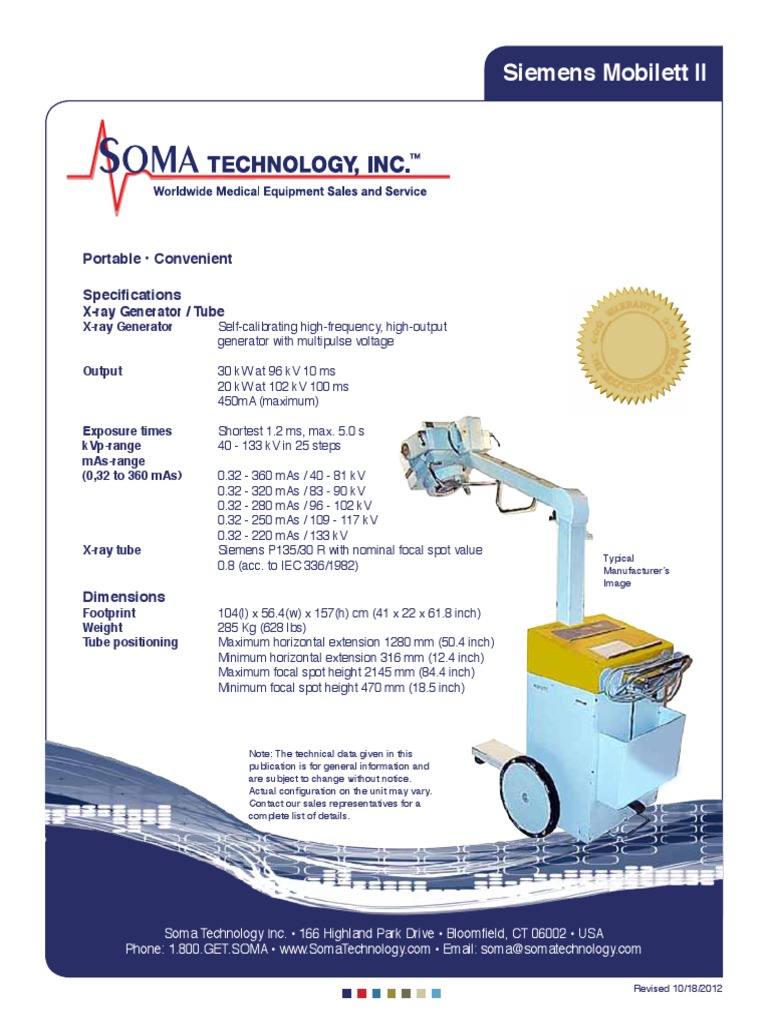 Siemens Mobilett II: Portable - Convenient Specifications | PDF | X Ray ...