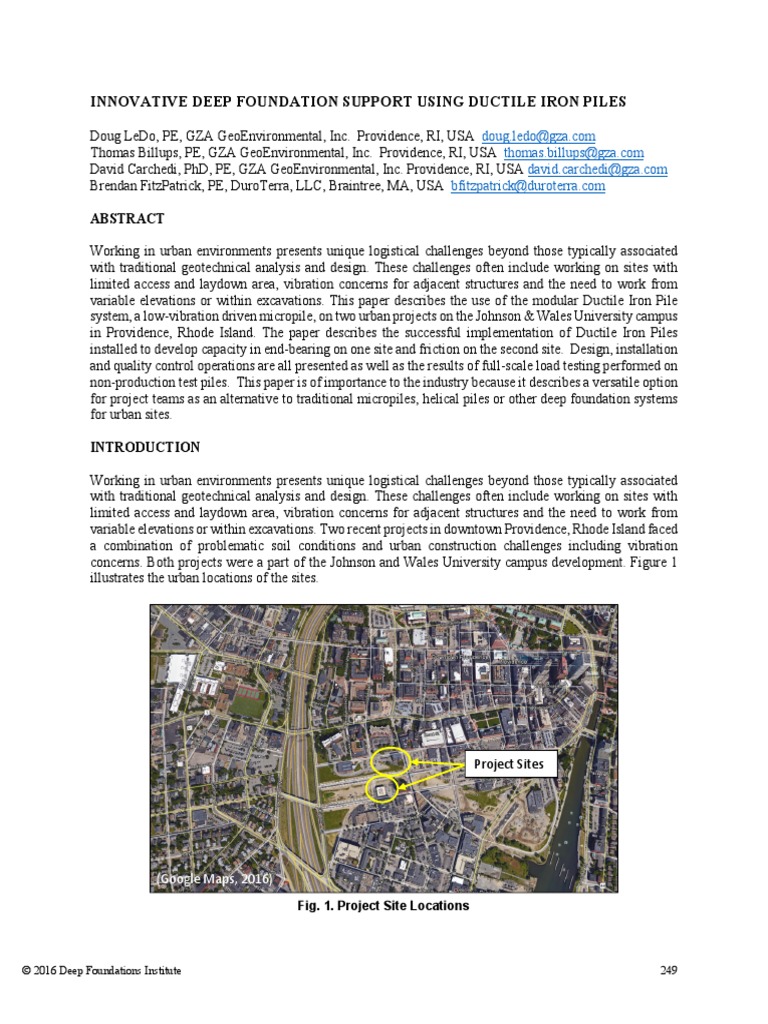 DFI 2016 Innovative Deep Foundation Support Using Ductile Iron Piles ...
