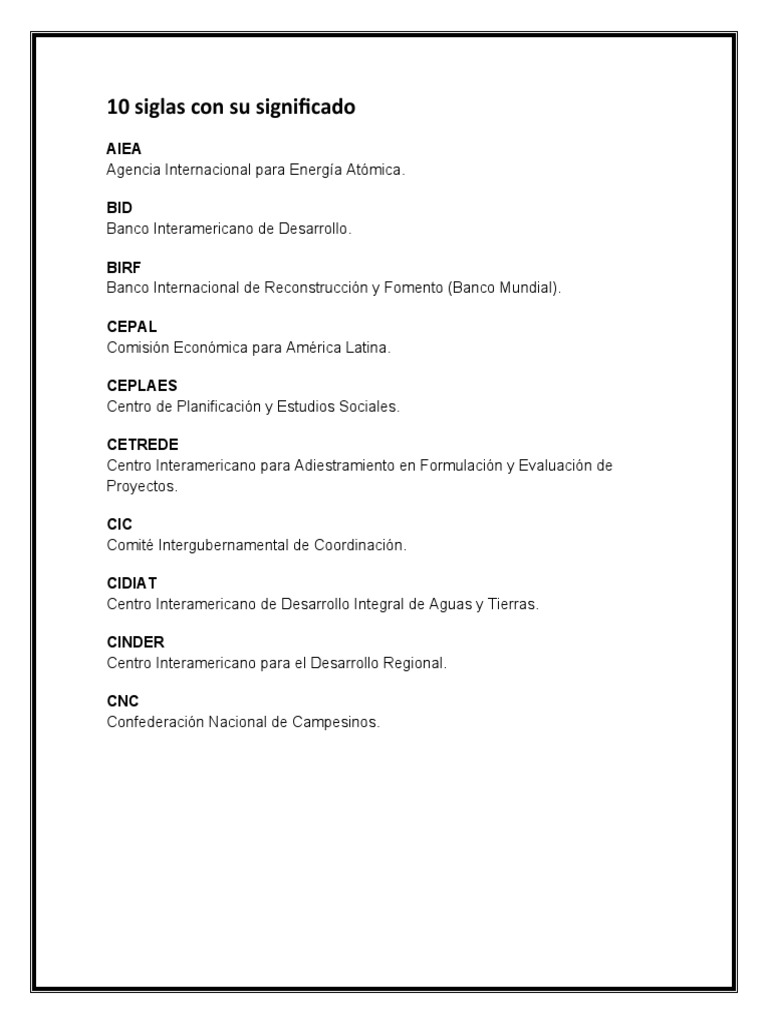 10 Siglas Con Su Significado | PDF | Antiguas colonias españolas ...