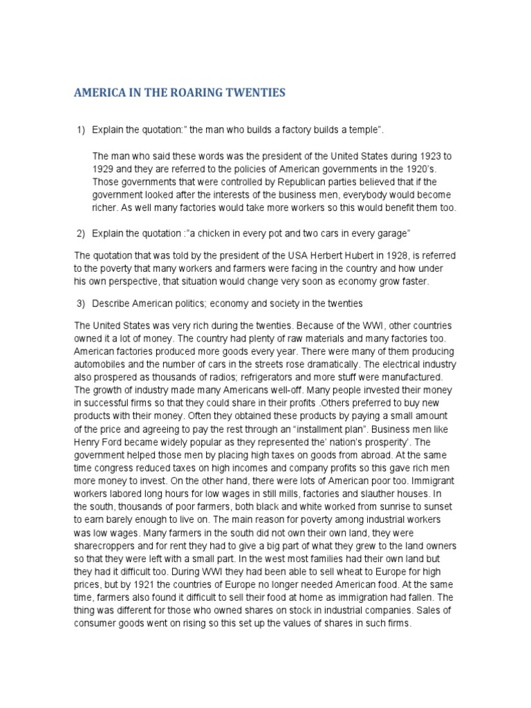 America in The Roaring Twenties | PDF | Wall Street | Immigration