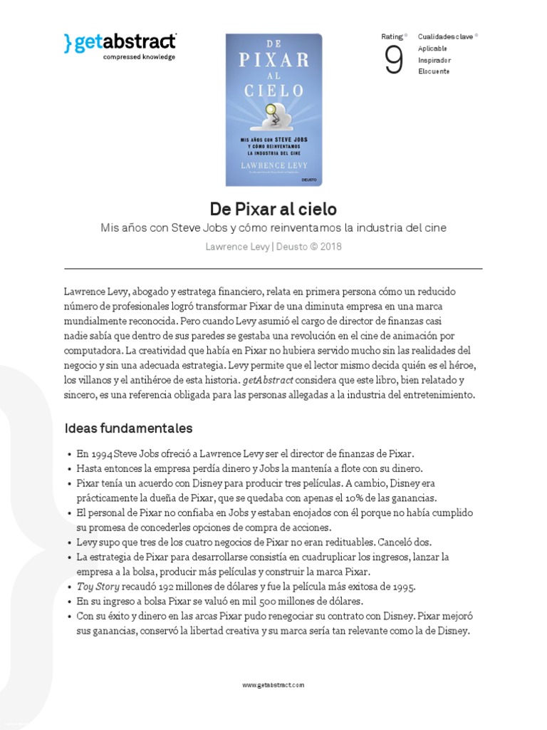 De Pixar Al Cielo - Lawrence Levy | PDF | Pixar | Walt Disney De Pixar Al Cielo - Lawrence Levy | PDF | Pixar | Walt Disney