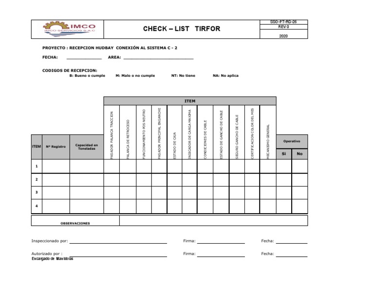 Check List Tirfor | PDF