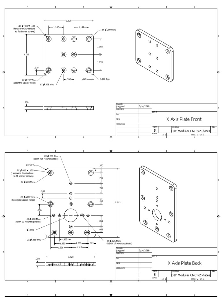 X Axis Plate Front: DIY Modular CNC v2 Plates B | PDF | Metalworking ...