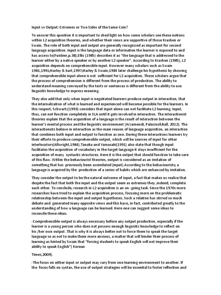 Input Vs Output | Download Free PDF | Second Language Acquisition ...