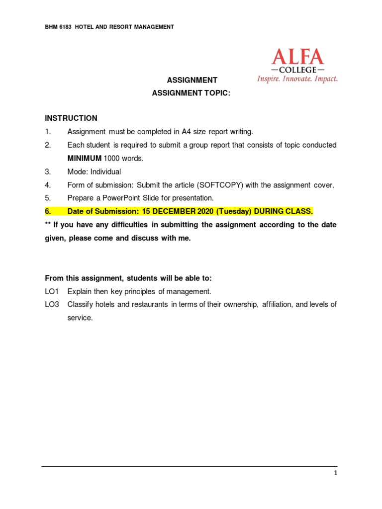 Hotel Management Group Assignment Guide | PDF | Learning | Communication