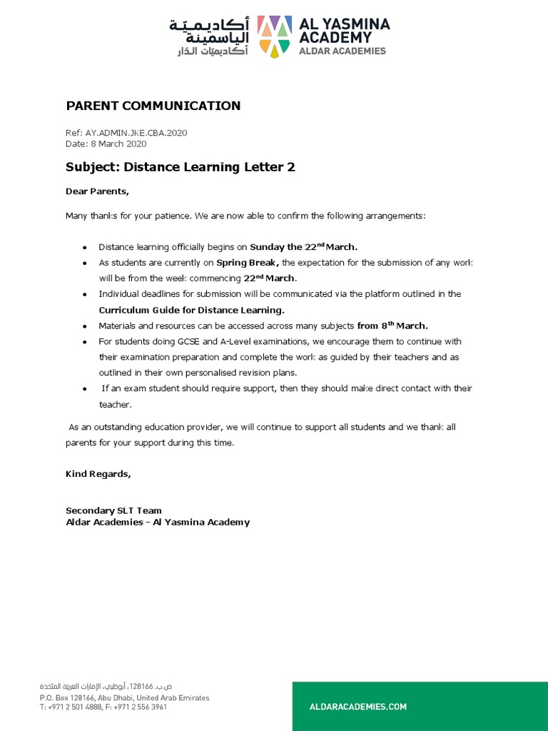 Distance Learning Letter 2 | PDF