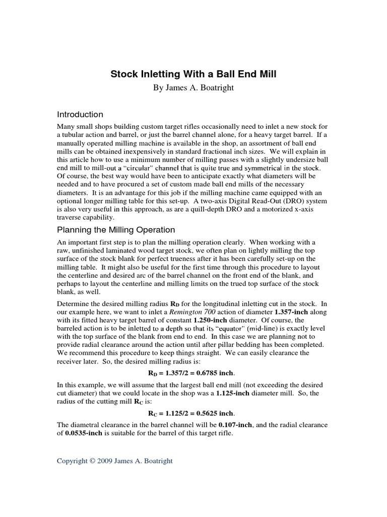 Stock Inletting With A Ball End Mill: by James A. Boatright | PDF ...