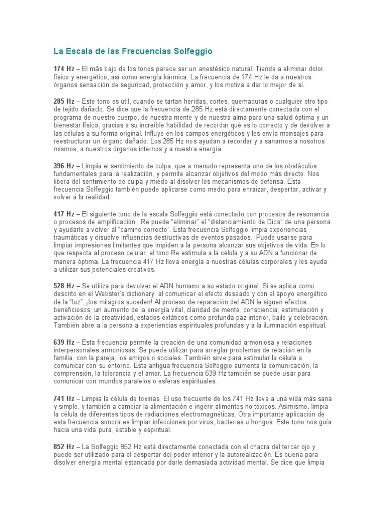 La Escala de Las Frecuencias Solfeggio | PDF | Vida | Frecuencia