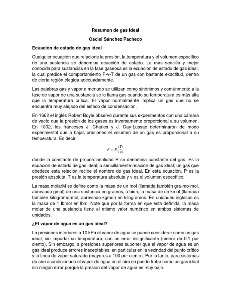 Resumen de Gas Ideal | PDF | Gases | Presión