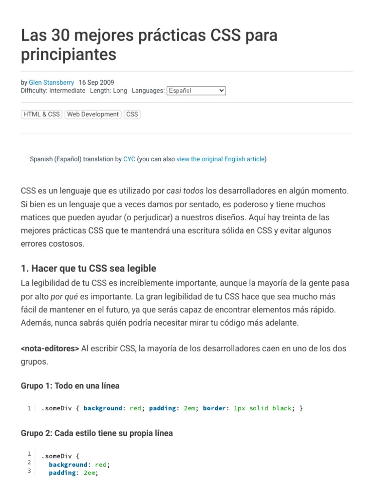 Las 30 Mejores Prácticas CSS para Principiantes | PDF | Hojas de estilo ...