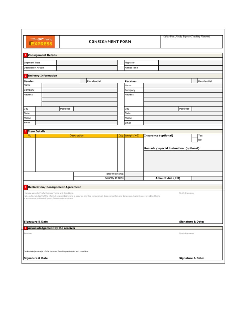 Consignment Form: Office Use (Firefly Express Tracking Number) | PDF ...