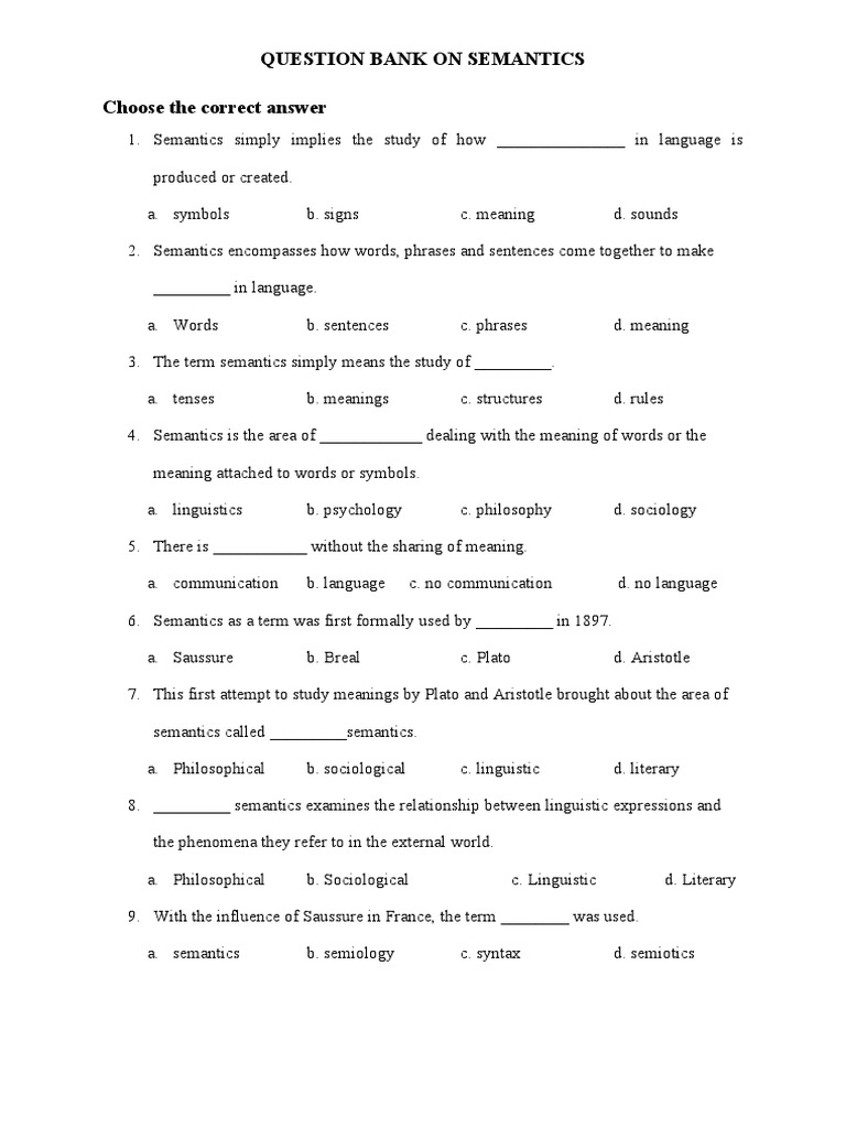 Communicaton Skills Question Bank On Semantics | PDF | Semantics | Semiotics