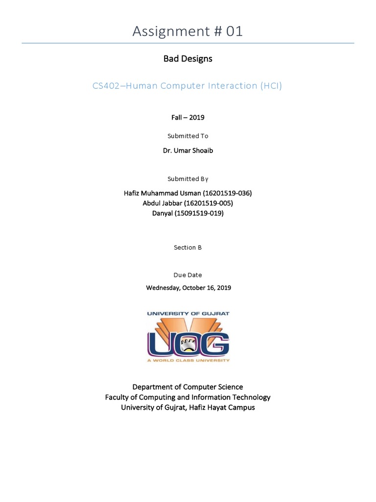 Assignment # 01: CS402-Human Computer Interaction (HCI) | PDF