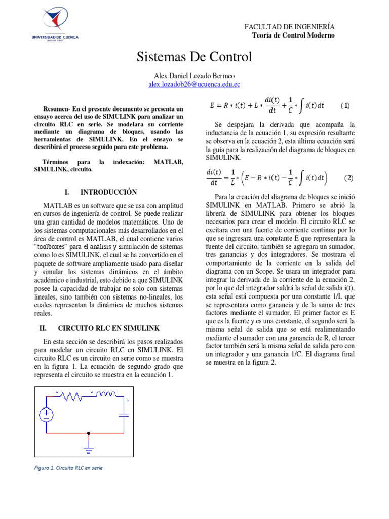 Análisis de Circuito RLC en SIMULINK | PDF | Matlab | Simulación