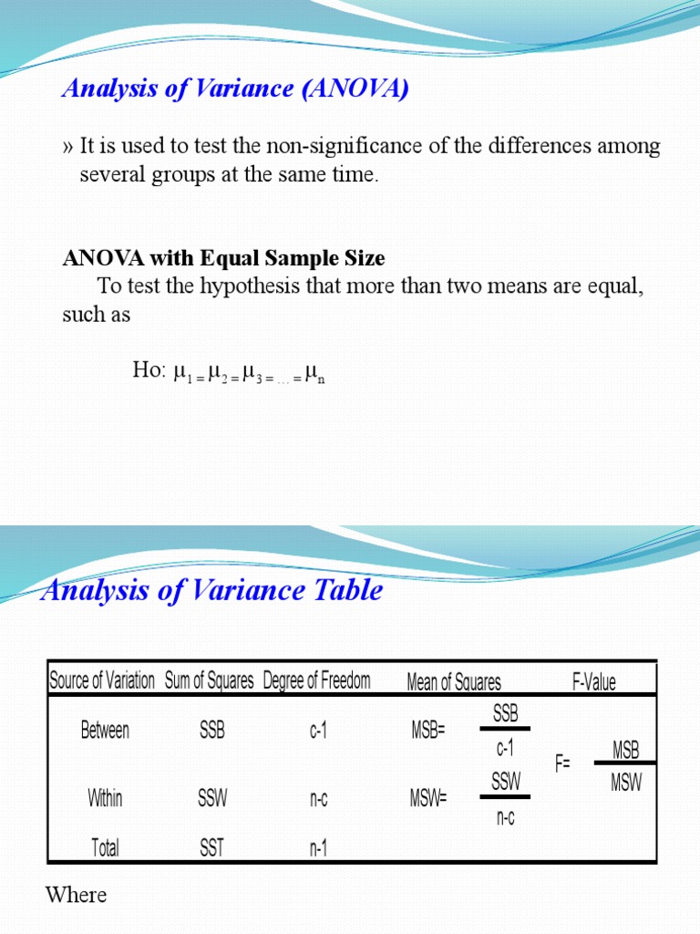 ANOVA of Equal Sample Sizes | PDF | Analysis Of Variance | Tests