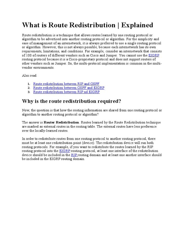 What Is Route Redistribution Pdf Routing Internet Protocols