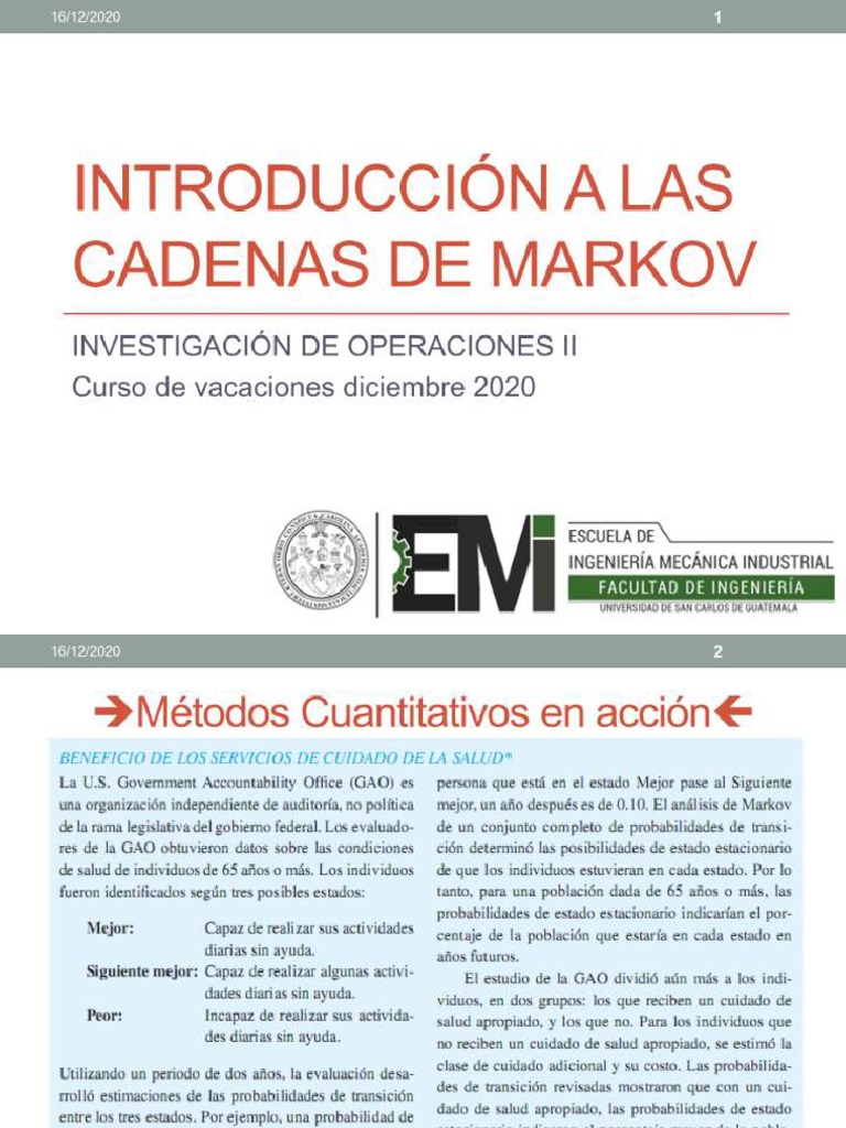 Unidad 3 - IO2 | PDF | Cadena Markov | Matriz (Matemáticas)