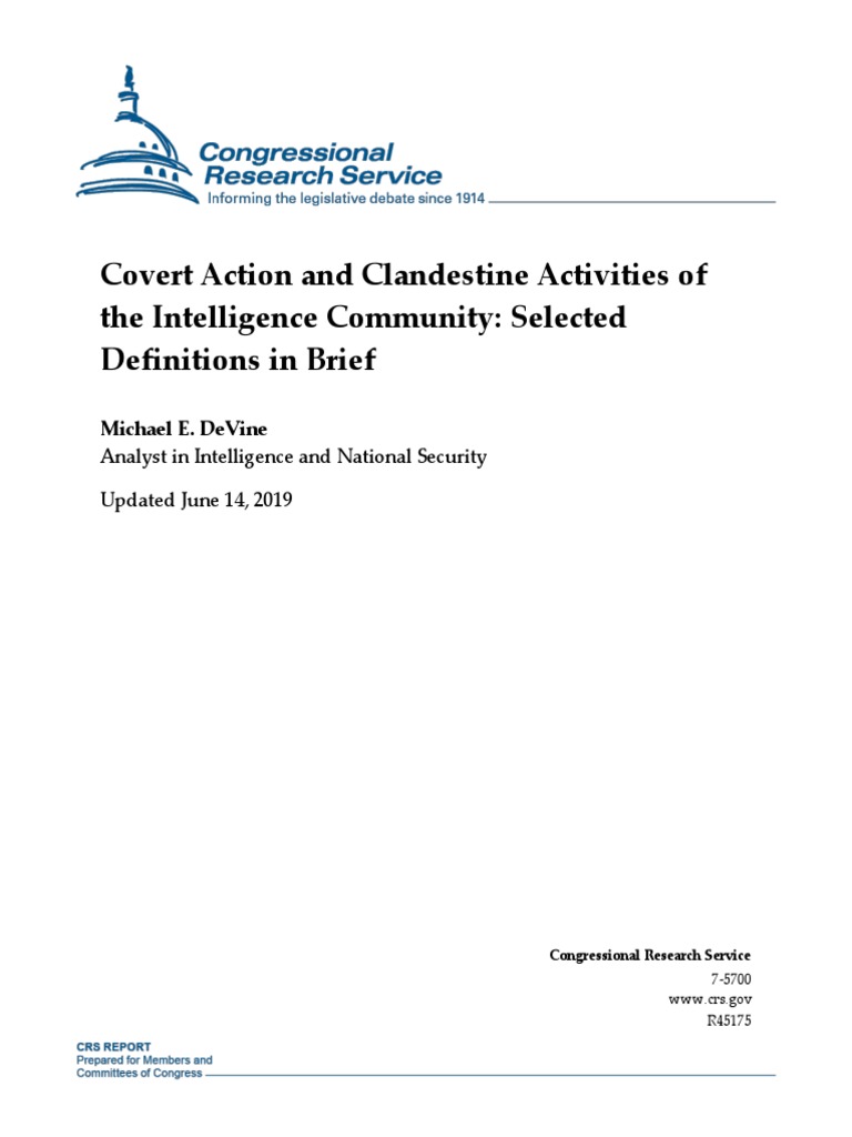Covert Action and Clandestine Activities of The Intelligence Community ...