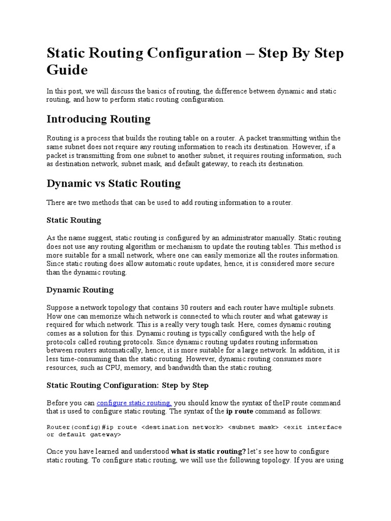 Static Routing Configuration | PDF | Routing | Router (Computing)