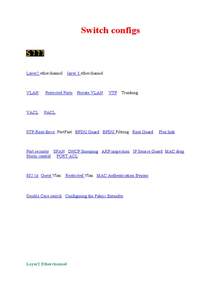 Switch Configs: Etherchannel Etherchannel | PDF | Data Transmission | Computer Architecture