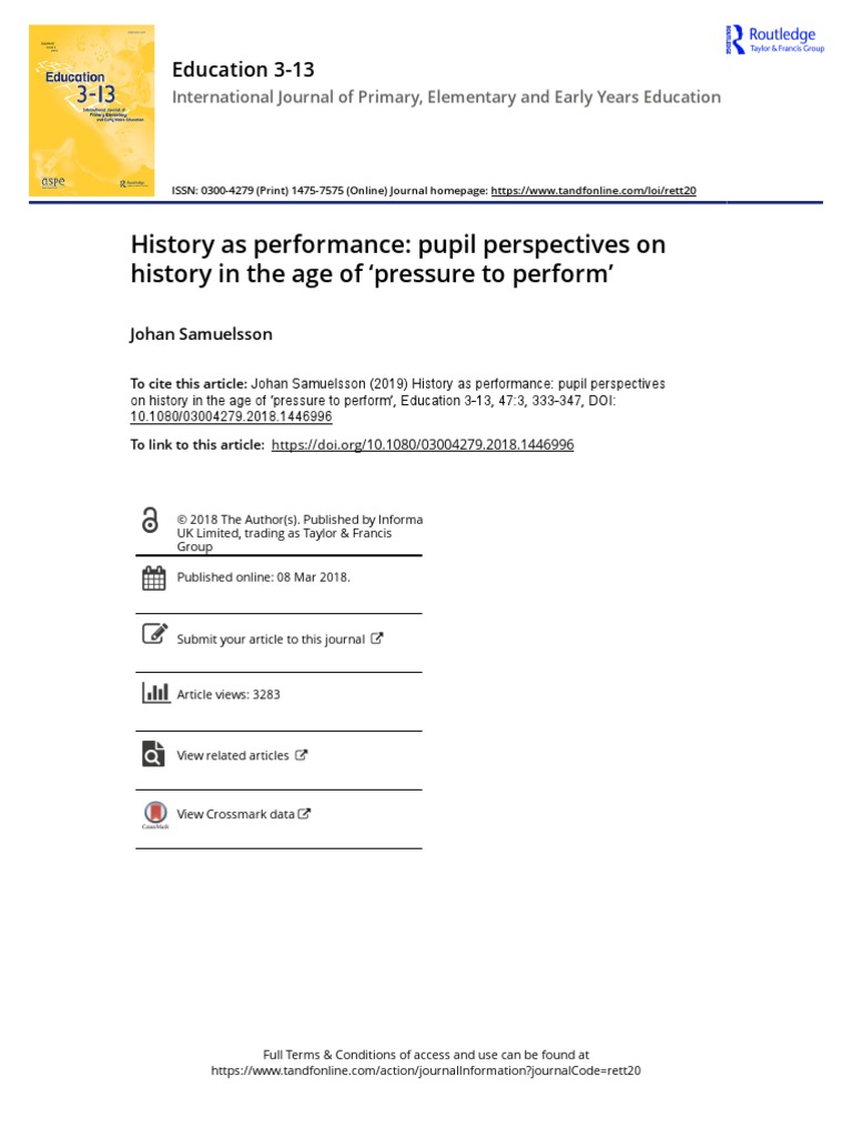 History As Performance Pupil Perspectives On History in The Age of ...