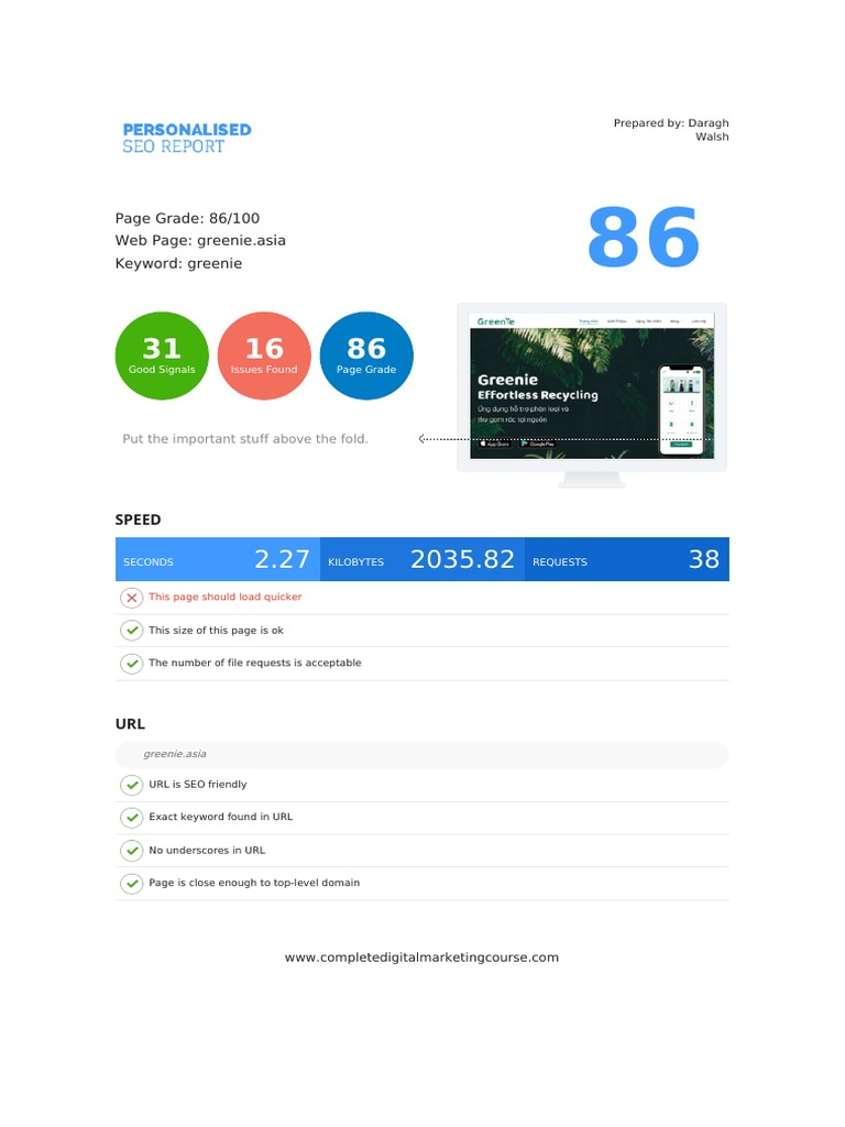 Page Grade: 86/100 Web Page: Greenie - Asia Keyword: Greenie: Speed ...