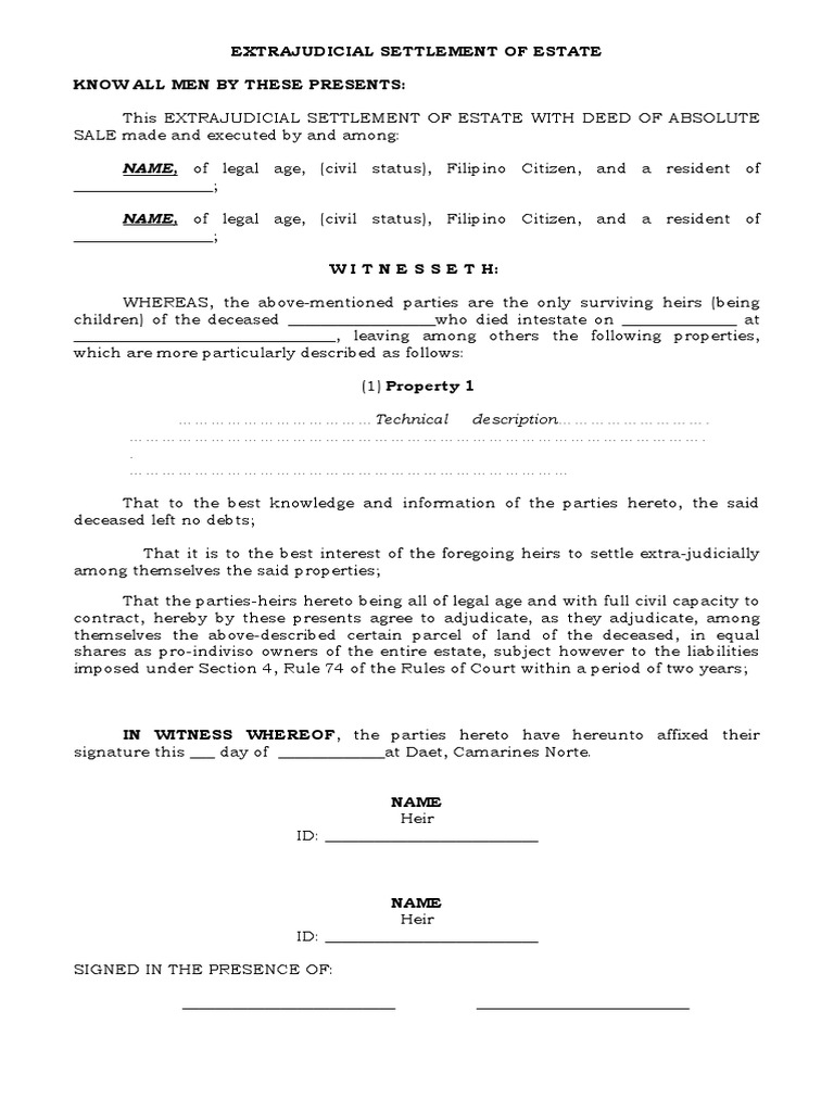 Extra Judicial Partition and Settlement | PDF | Property Law | Law And ...