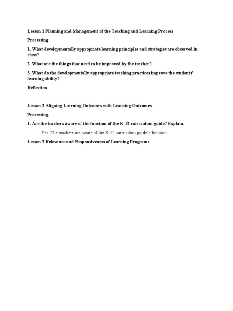 Lesson 1 Planning and Management of The Teaching and Learning Process | PDF