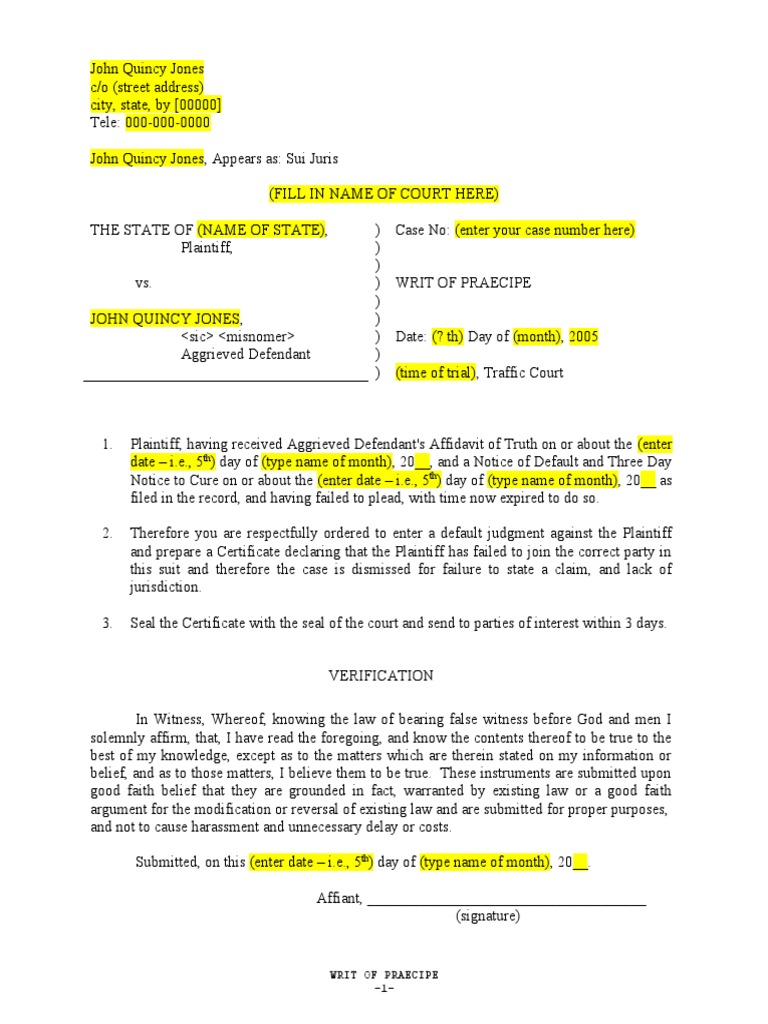 Writ of Praecipe | PDF | Default Judgment | Affidavit